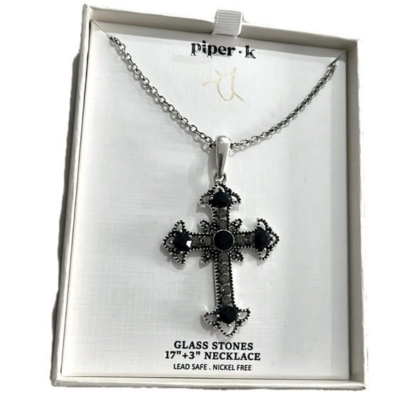 Piper K | Jewelry | Nwt Piper K Gothic Silver And Black Cross Necklace ...